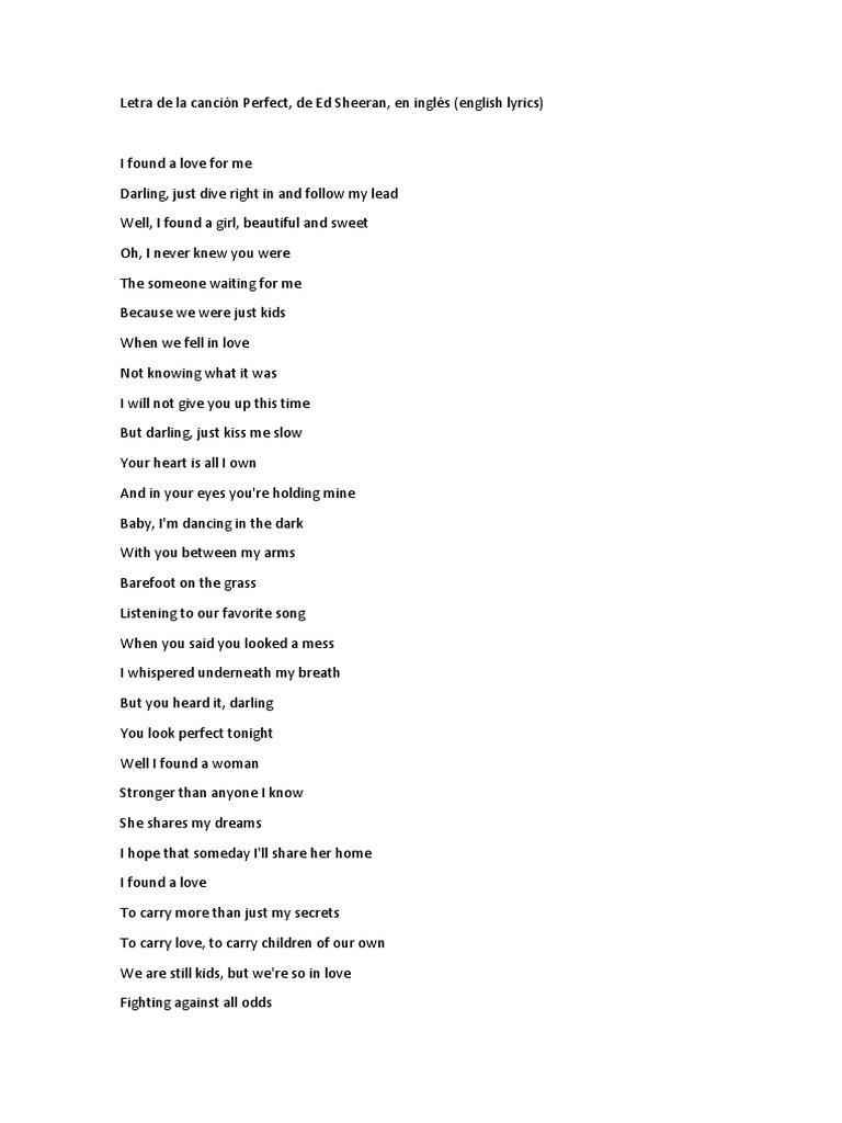 Letra de La Canción Perfect | PDF | Love | Leisure