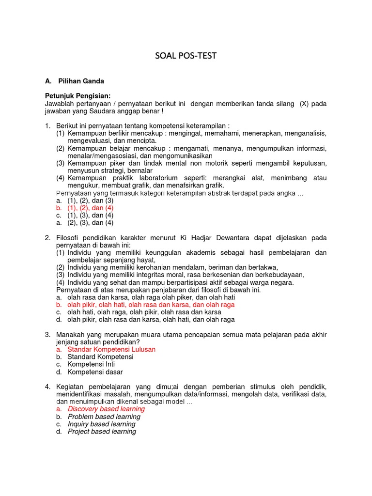 Soal Post-Test Kurtilas | PDF | Karier & Perkembangan