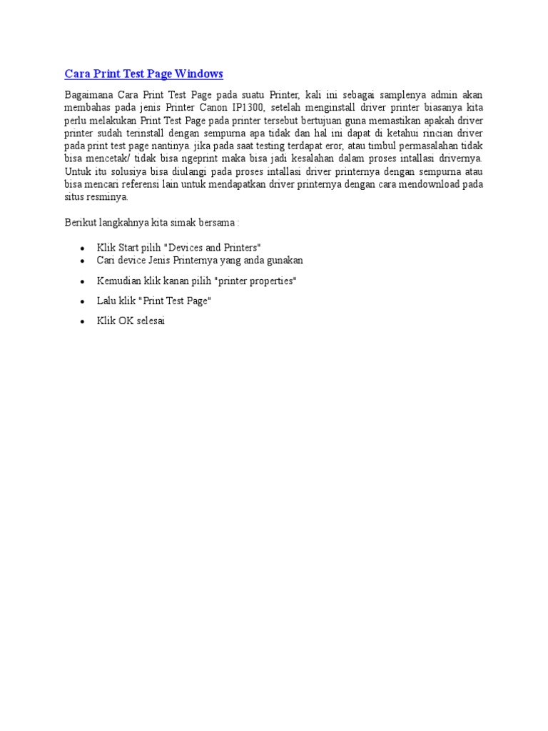 Cara Print Test Page Windows | PDF