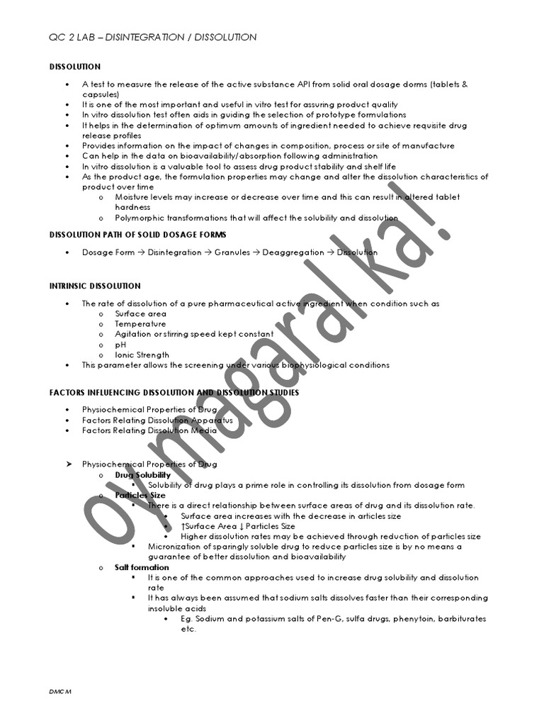 Disintegration and Dissolution Testing Overview | PDF | Tablet ...
