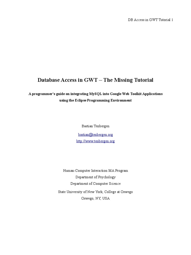 DB Access in GWT The Missing Tutorial | PDF | Eclipse (Software) | Web ...