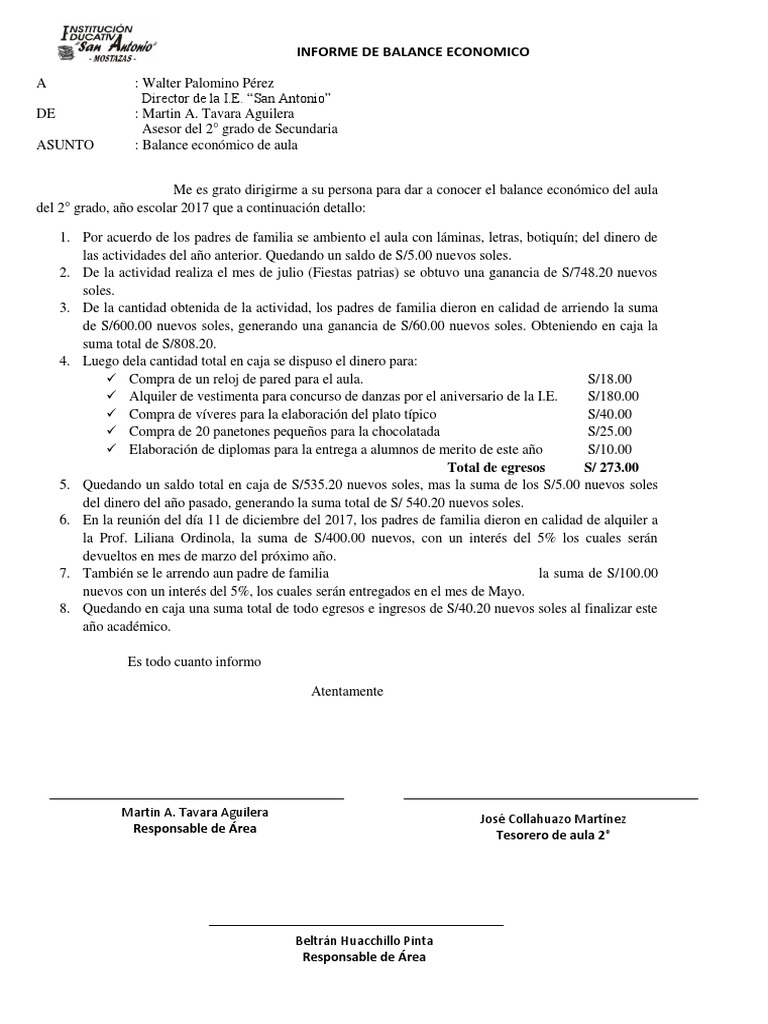 Informe de Balance Economico | PDF | Educación avanzada