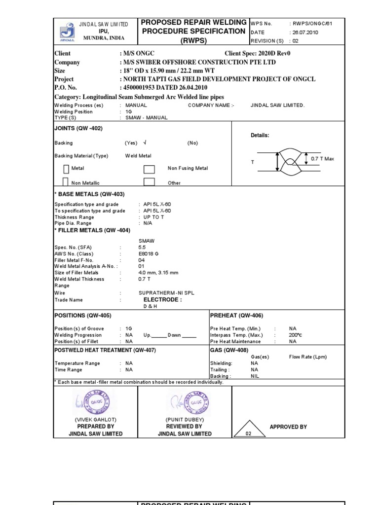 Rev 2 - Proposed Repair WPS | PDF | Welding | Construction