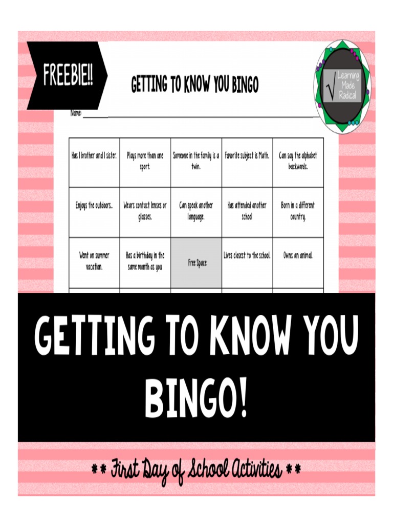 Getting To Know You Bingo!: First Day of School Activities | PDF