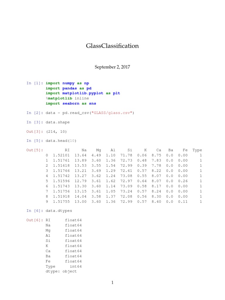 Glass Classification | PDF