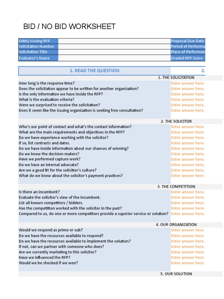 Bid No Bid Worksheet | PDF | Request For Proposal | Competition