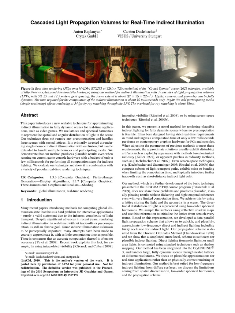 Cascaded Light Propagation Volumes For Real-Time Indirect Illumination ...