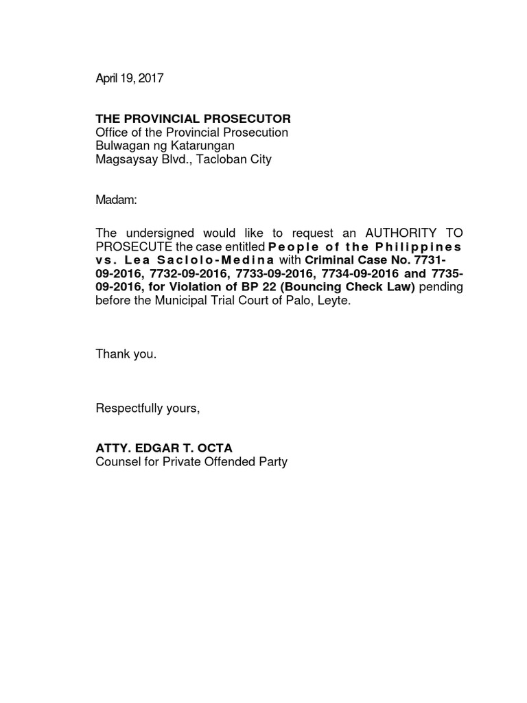 Request Authority To Prosecute | PDF