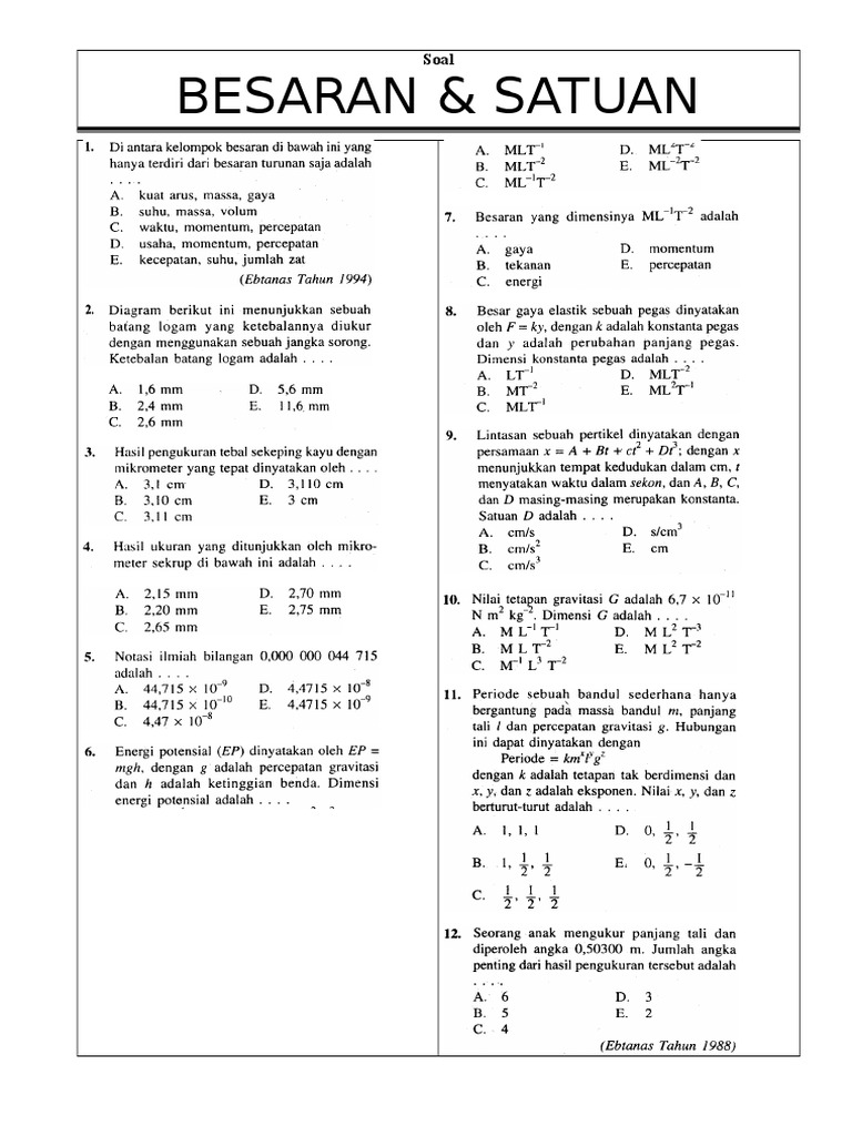 Bank Soal Fisika Pengukuran Dan Ketidakpastian 1 | PDF