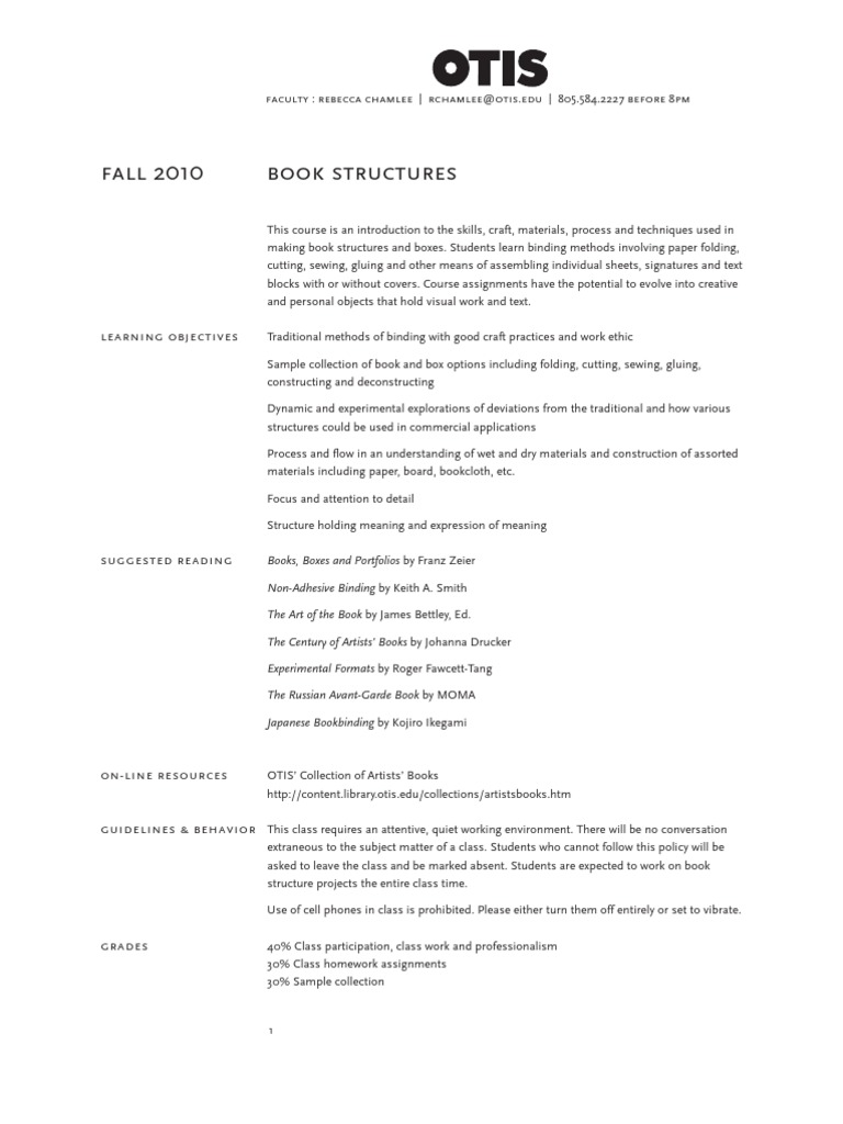 Fall 2010 Book Structures: Learning Objectives | PDF | Bookbinding | Sewing