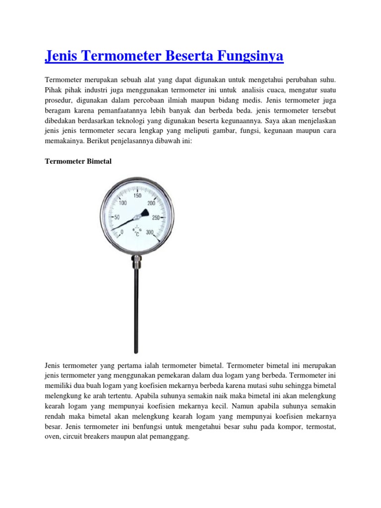Jenis Termometer Beserta Fungsinya | PDF