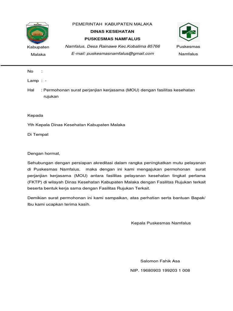 Permohonan MOU Rujukan (Dinkes) | PDF