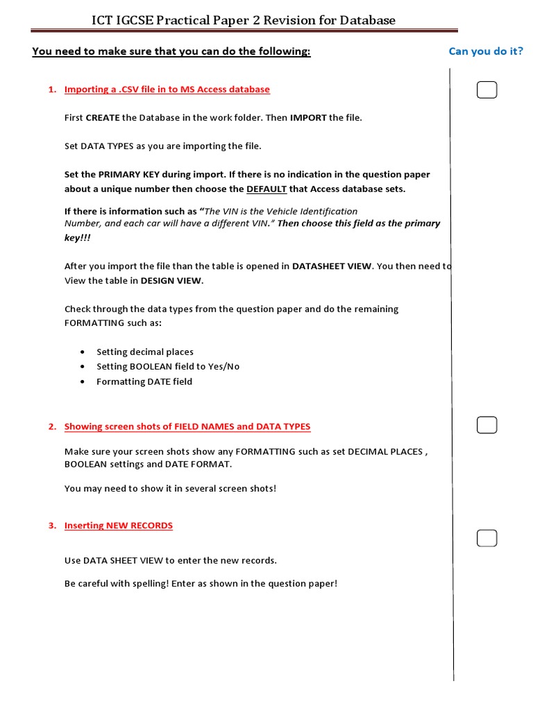 Ict Igcse Paper 2 Revision Database | Databases | Information Retrieval