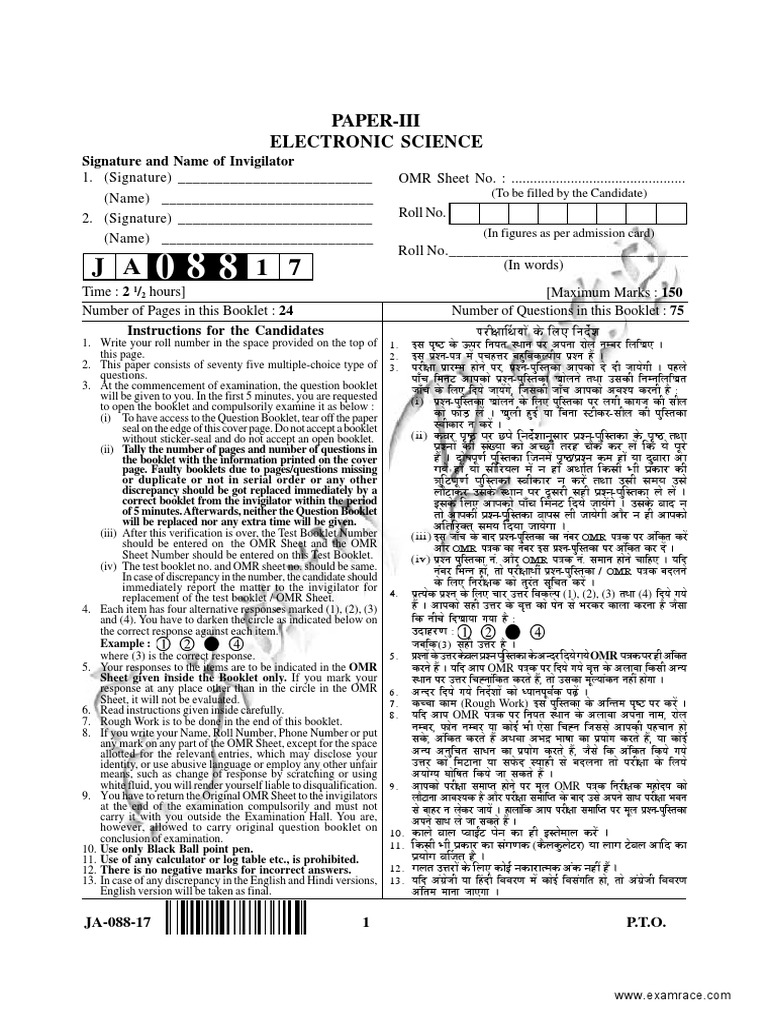 CBSE NET Electronic Science Paper 3 Jan 2017 | PDF | Ph | Bipolar ...