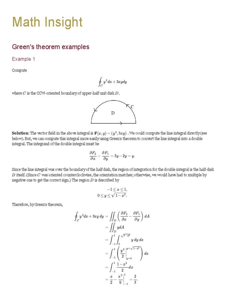 Green's Theorem: Upper-Half Disk | PDF | Integral | Linear Algebra