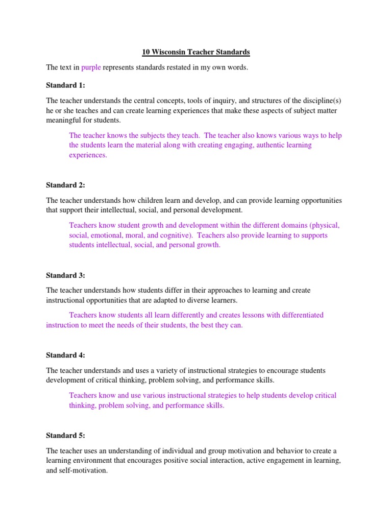 10 Wisconsin Teacher Standards | PDF | Teachers | Community