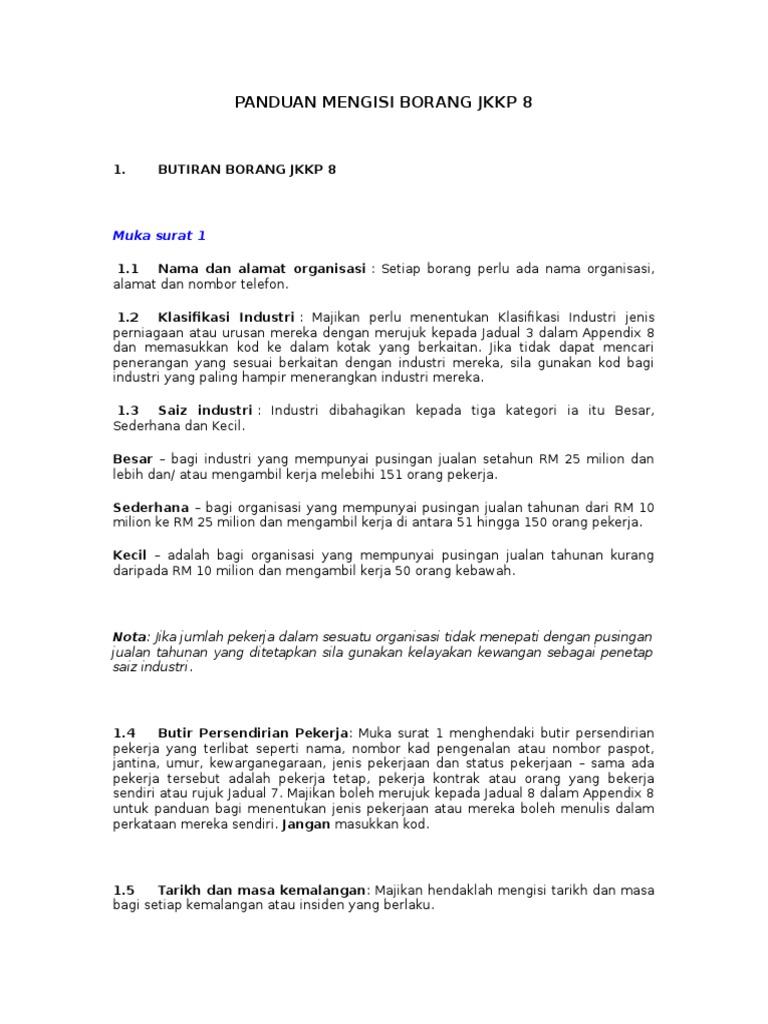 Panduan Mengisi Borang JKKP 8 | PDF
