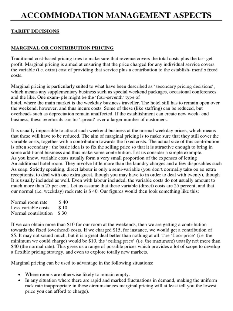 Unit 2 - Accommodation Management Aspects . | Hotel | Revenue