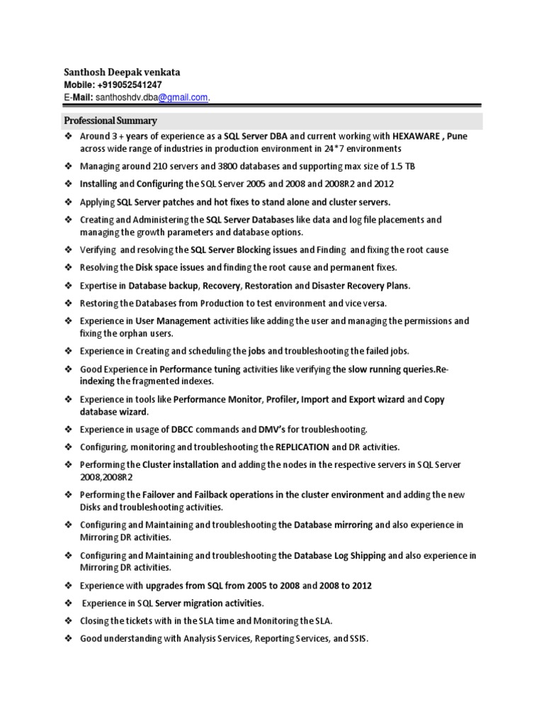 Santhosh Resume | PDF | Microsoft Sql Server | Databases