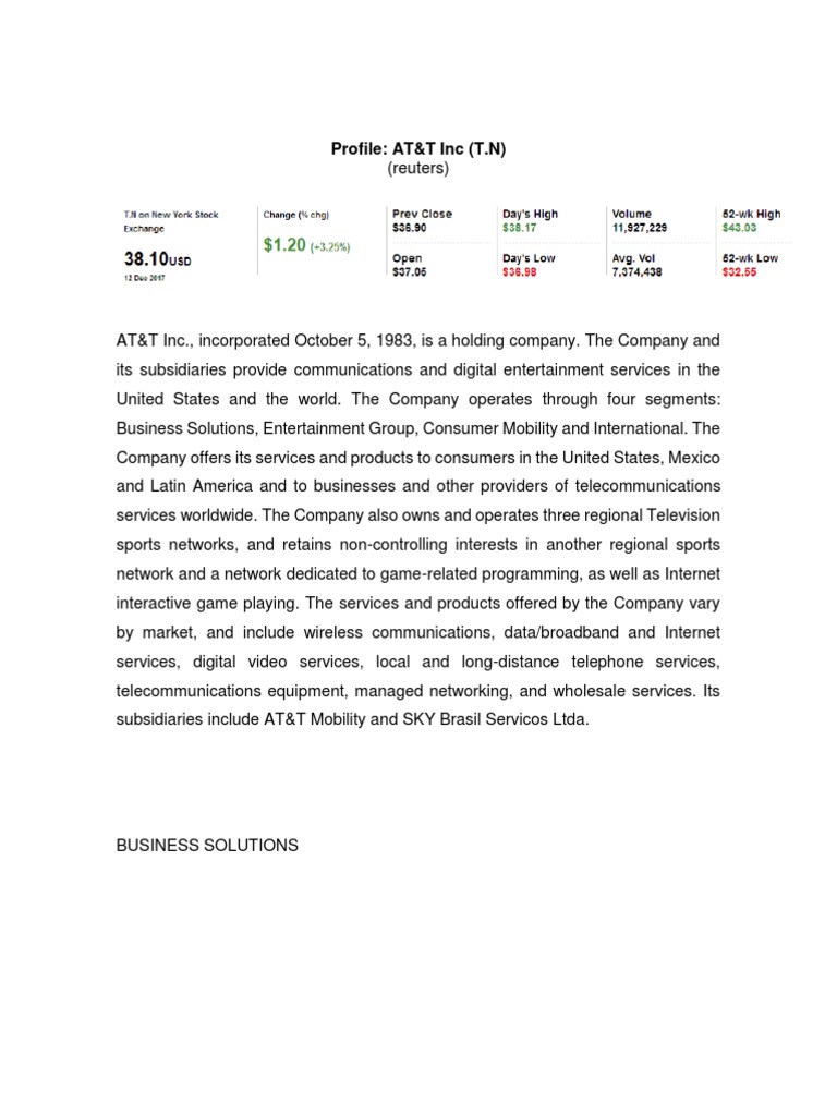 Profile: AT&T Inc (T.N) | PDF | At&T Mobility | Computer Network