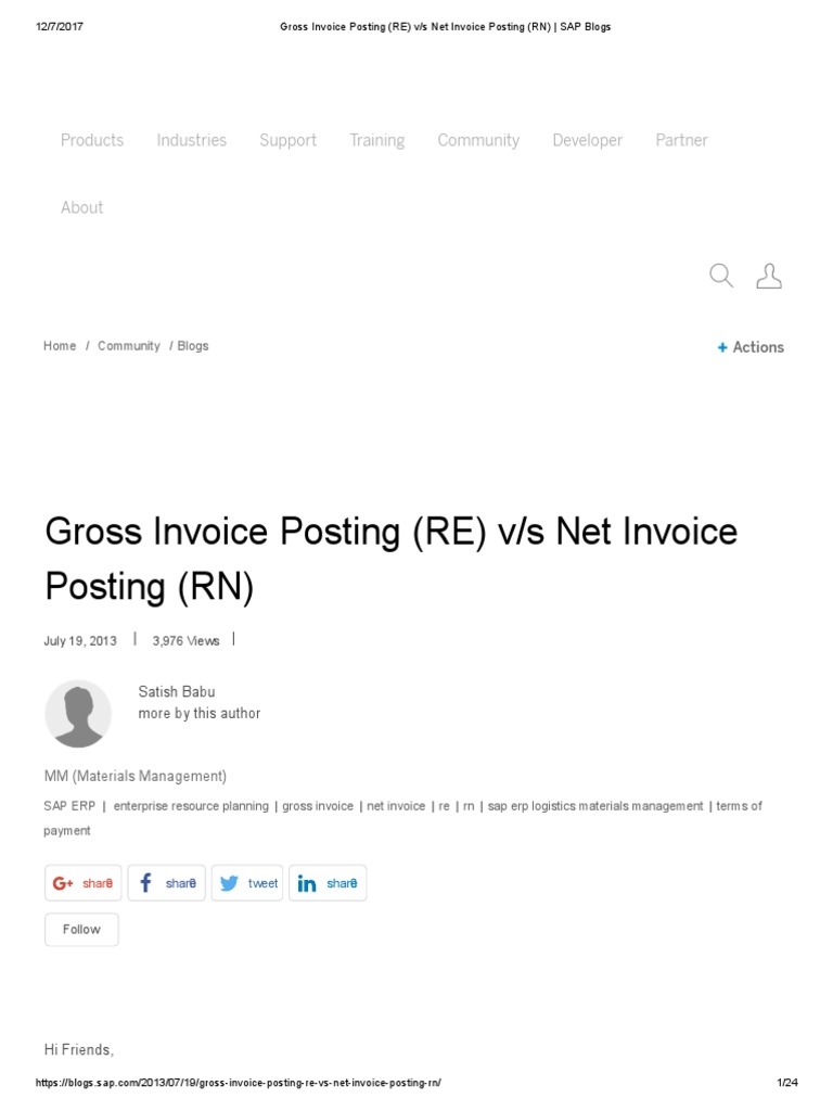 Gross Invoice Posting (RE) V - S Net Invoice Posting (RN) - SAP Blogs ...