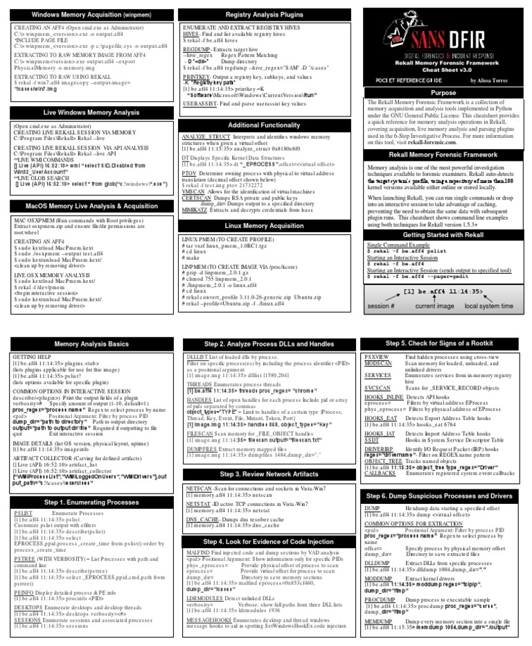 Rekall Memory Forensics Cheatsheet Pdf Windows Registry Utility