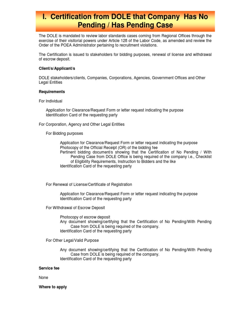Certification From DOLE That Company Has Pending | PDF | Unemployment ...