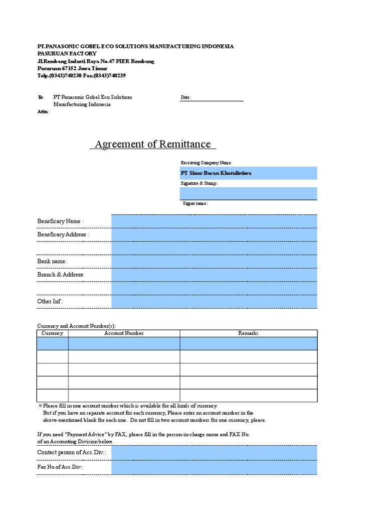 Agreement Remittance | PDF | Business