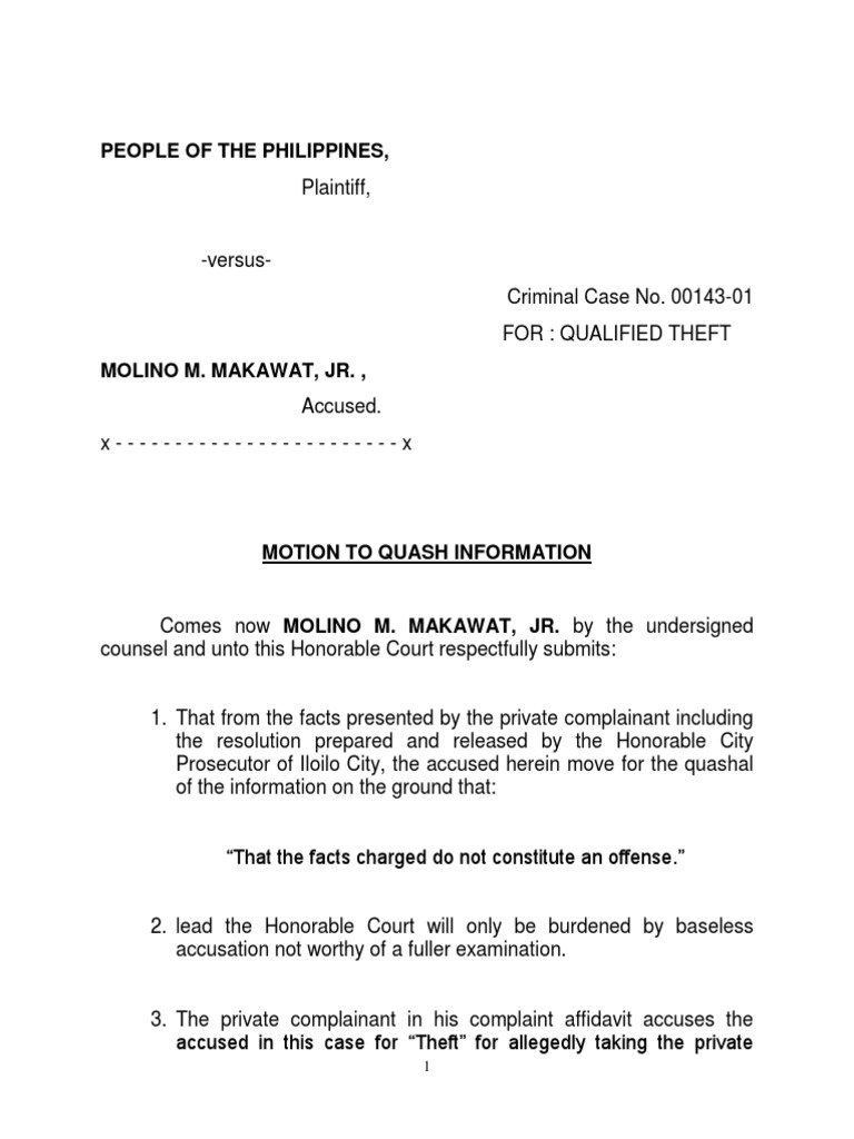 Motion To Quash Information | PDF | Prosecutor | Plaintiff