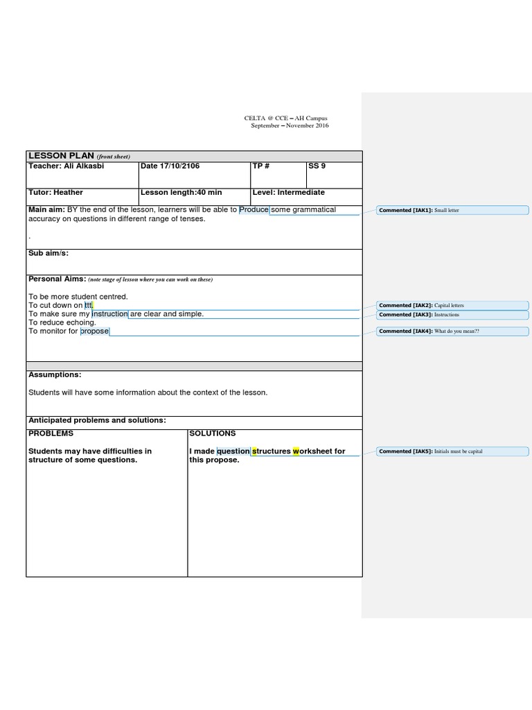 Lesson Plan: (Front Sheet) | PDF | Lesson Plan | Applied Psychology