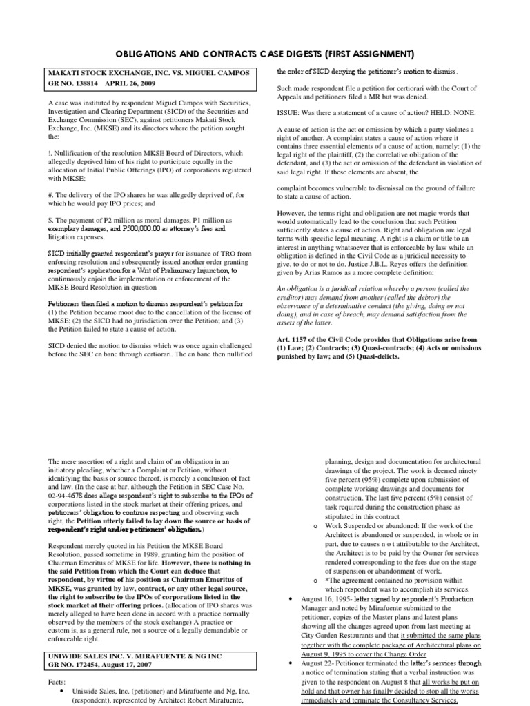 Oblicon Case Digest | PDF | Lawsuit | Interest