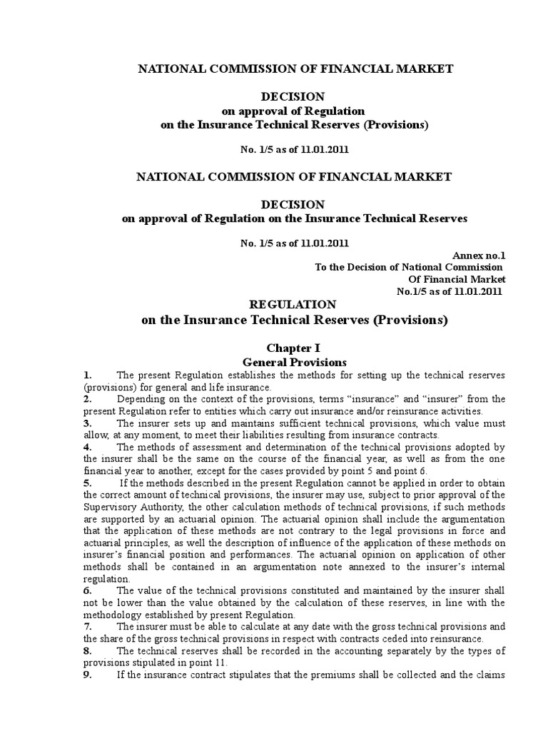 Regulation on Insurance Technical Reserves | PDF | Reinsurance | Insurance