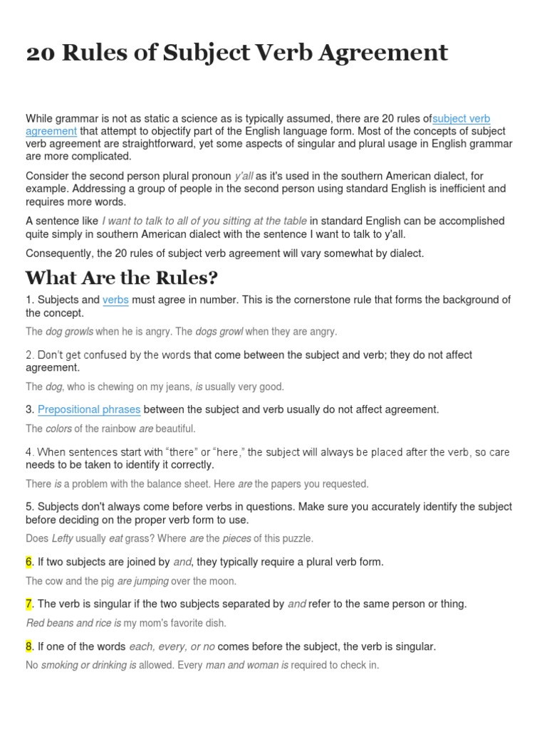 Subject Verb Agreement (Rules) | PDF | Grammatical Number | Verb