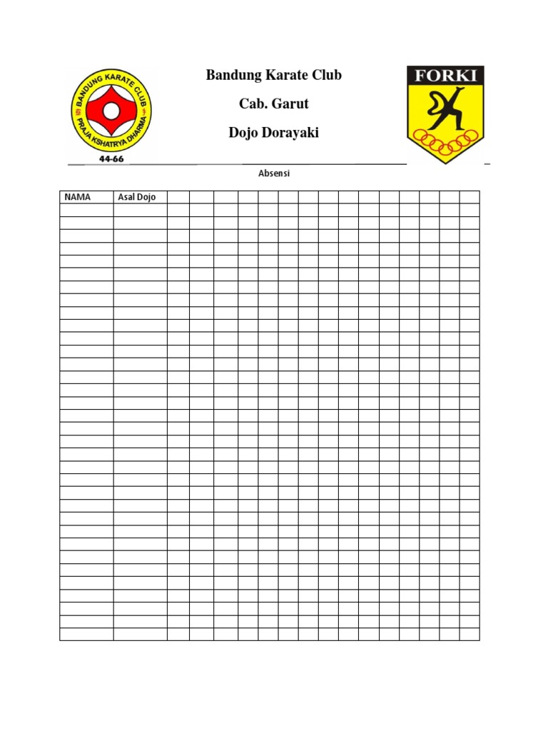 Bandung Karate Club Attendance Sheet | PDF