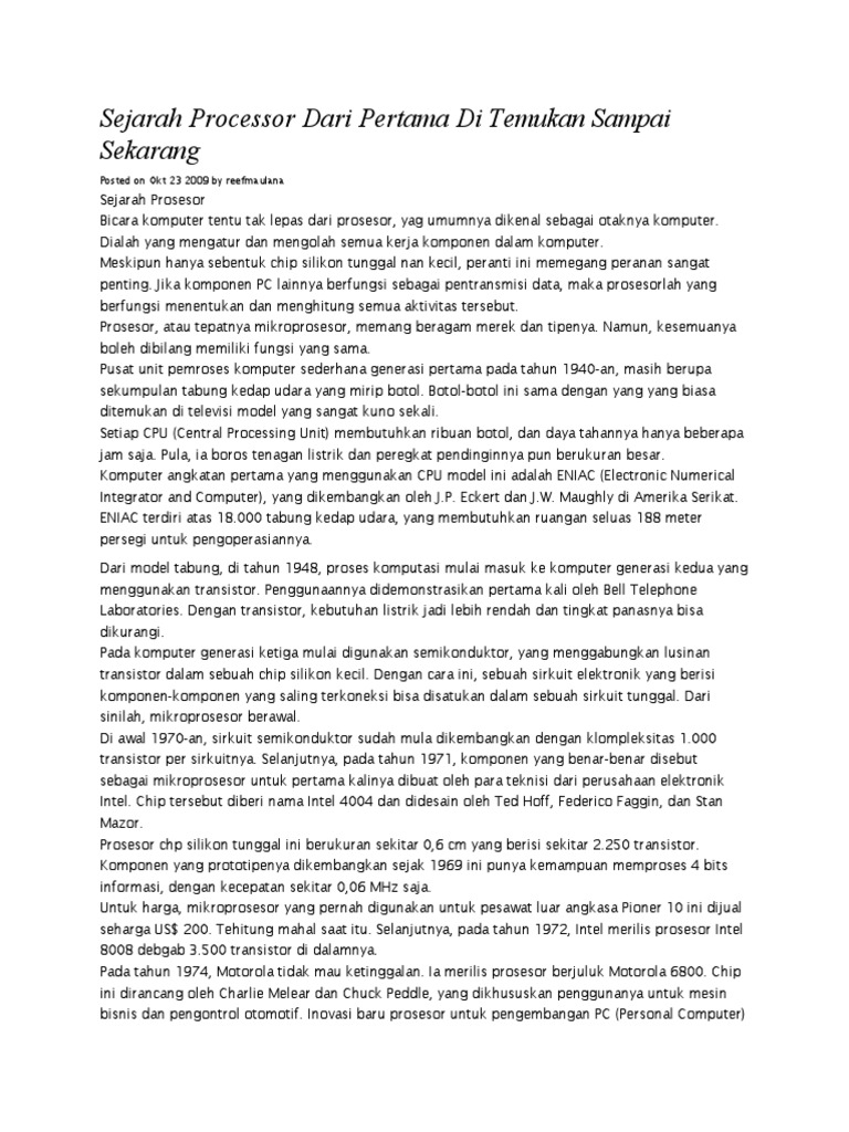 Sejarah Processor Dari Pertama Di Temukan Sampai Sekarang | PDF