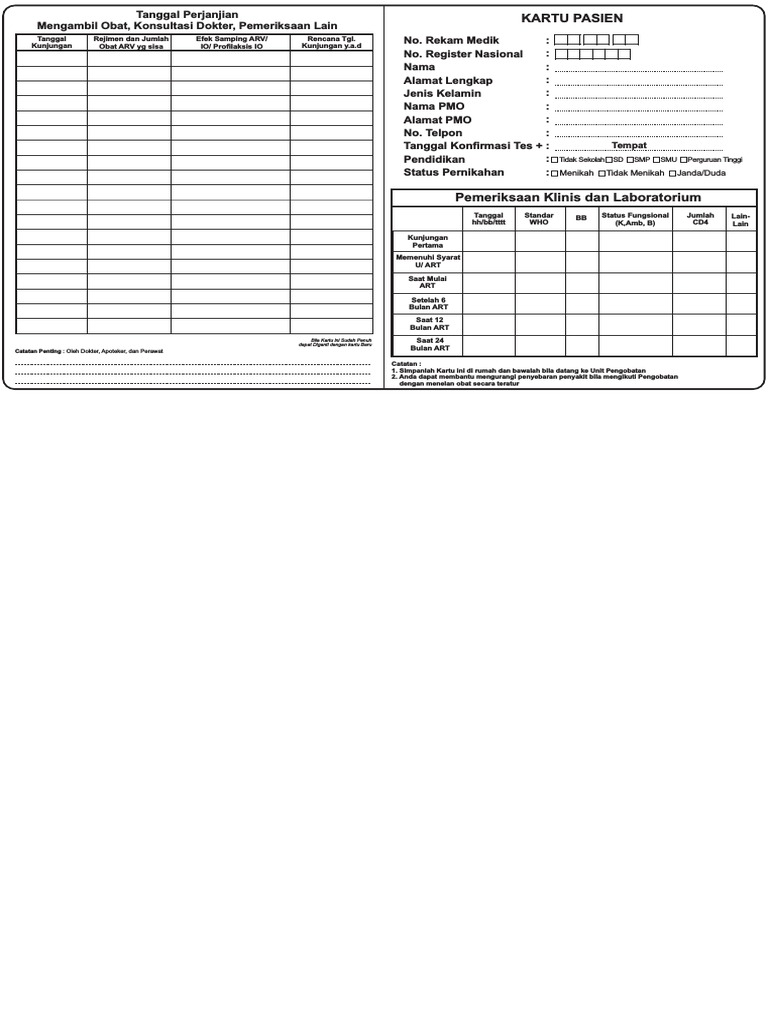 Kartu Kontrol Pasien HIV Untuk ARV | PDF