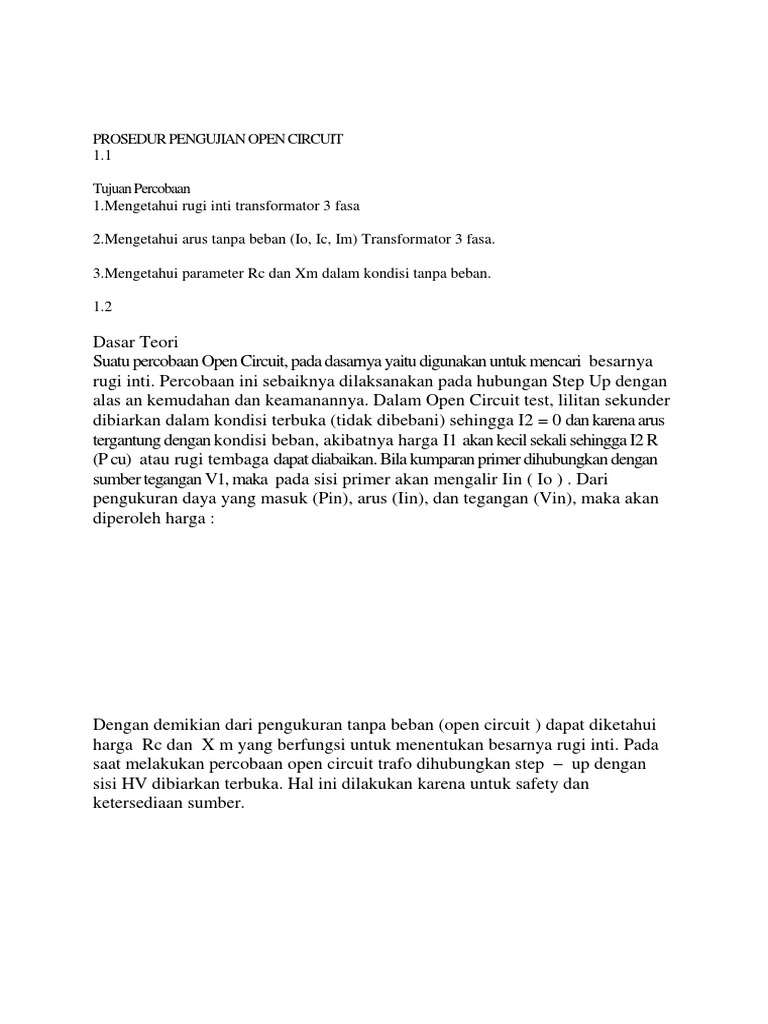 Prosedur Pengujian Open Circuit | PDF