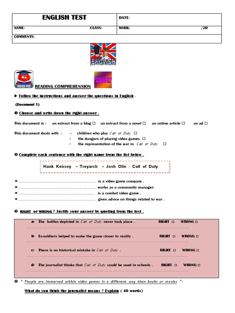 Reading Comprehension Test | PDF | Leisure