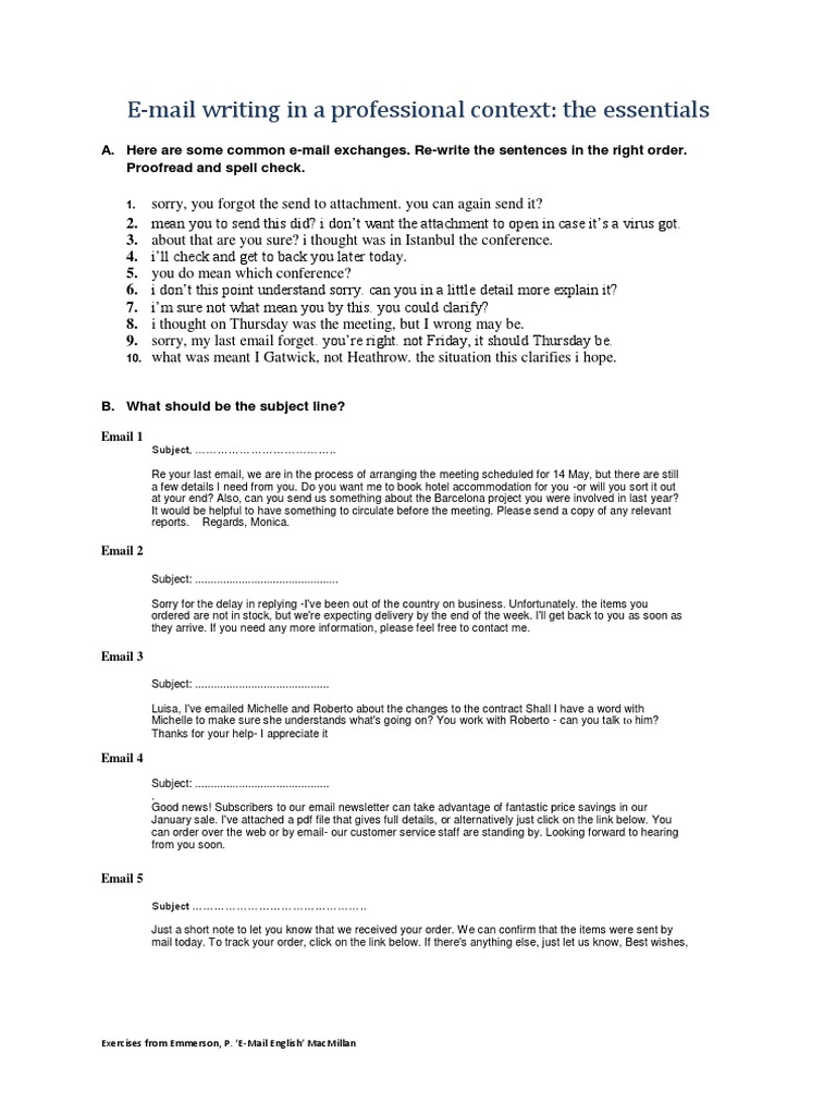 Professional Email Writing Exercises | PDF