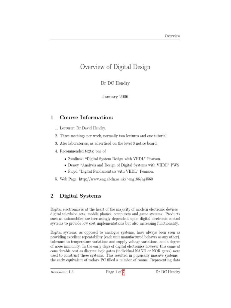 Overview of Digital Design: 1 Course Information | PDF | Integrated ...