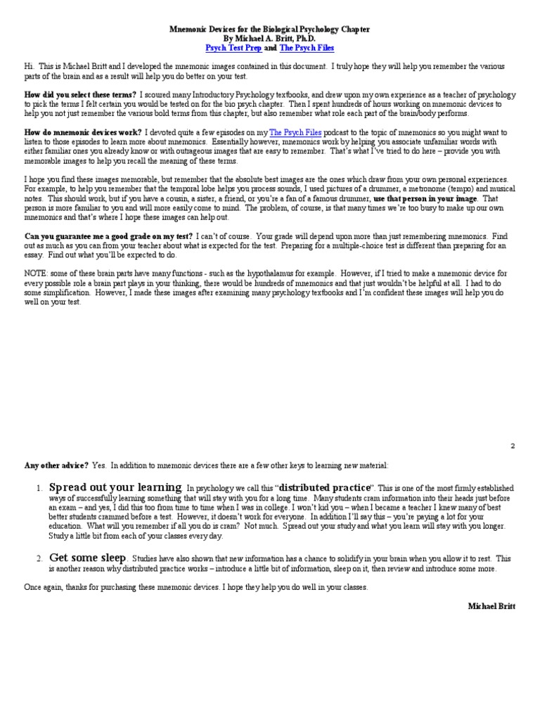 Brain Mnemonic S | PDF | Axon | Neuron