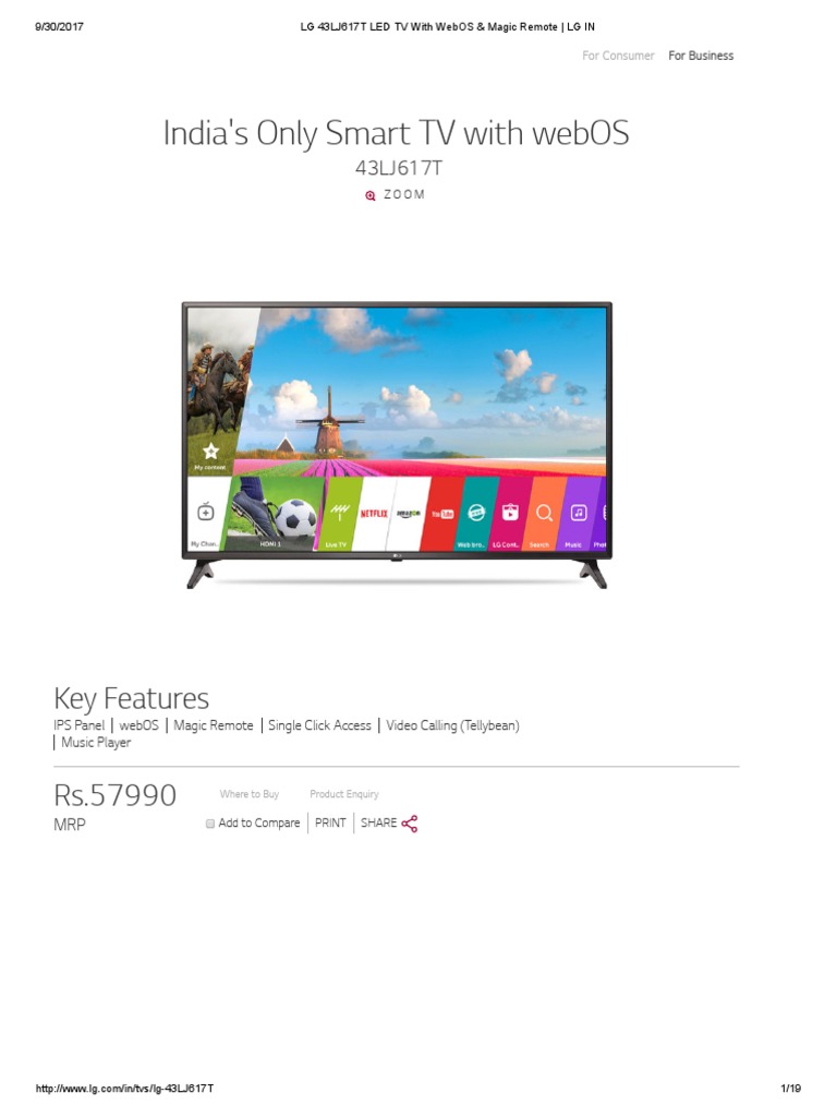 LG 43lj617t Led TV With Webos & Magic Remote - LG In2 | PDF ...