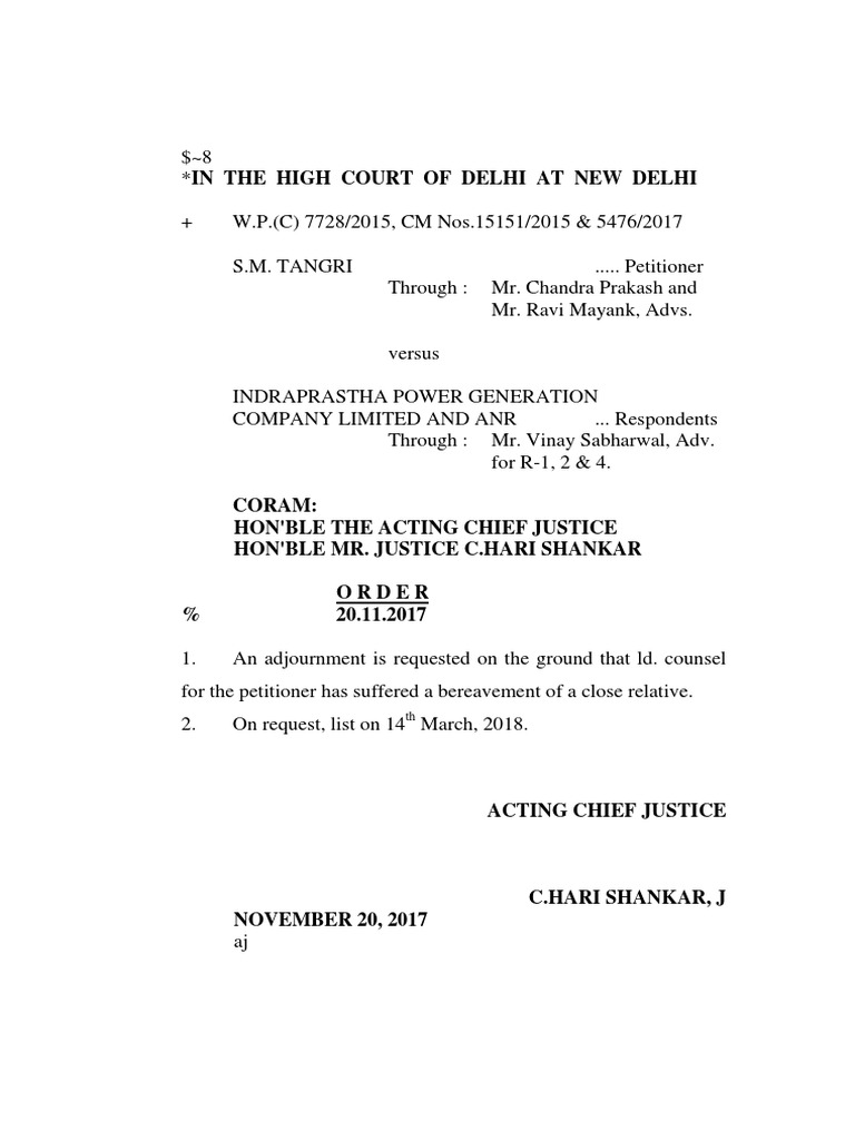 Delhi High Court Adjournment Order | PDF