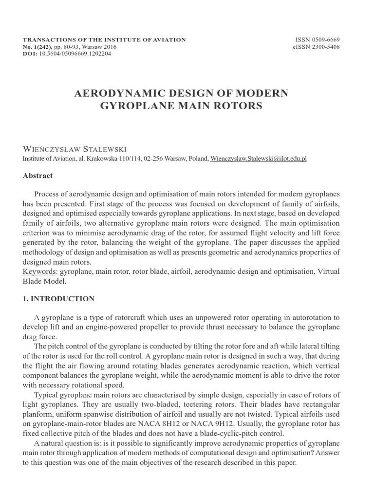 Aerodynamic Design of Modern Gyroplane Main Rotors | PDF | Helicopter ...