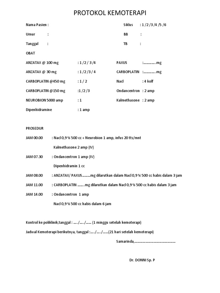 Protokol Kemoterapi CA Paru | PDF