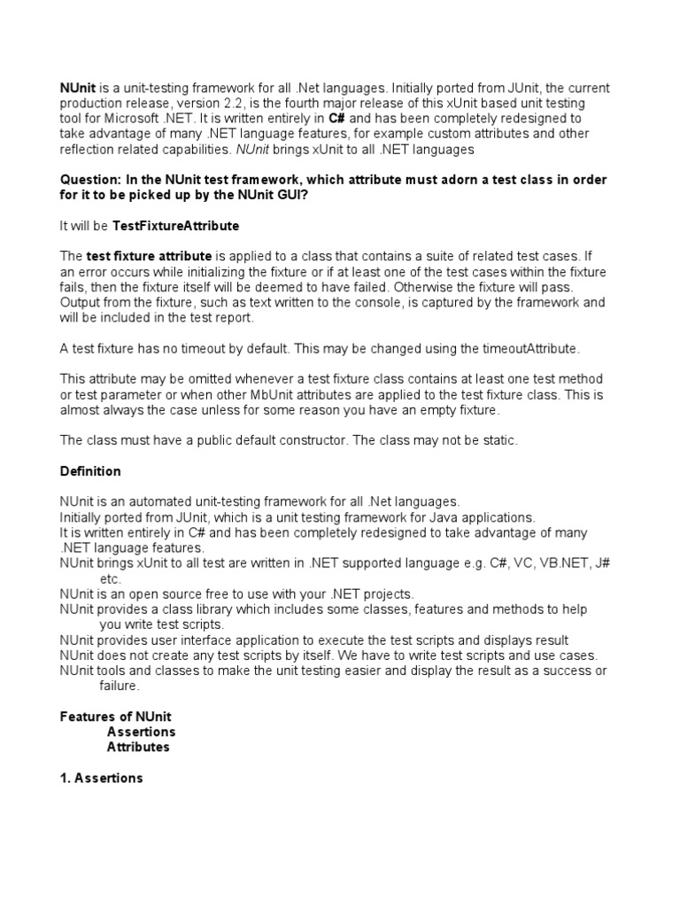 NUnit | PDF | Unit Testing | C Sharp (Programming Language)