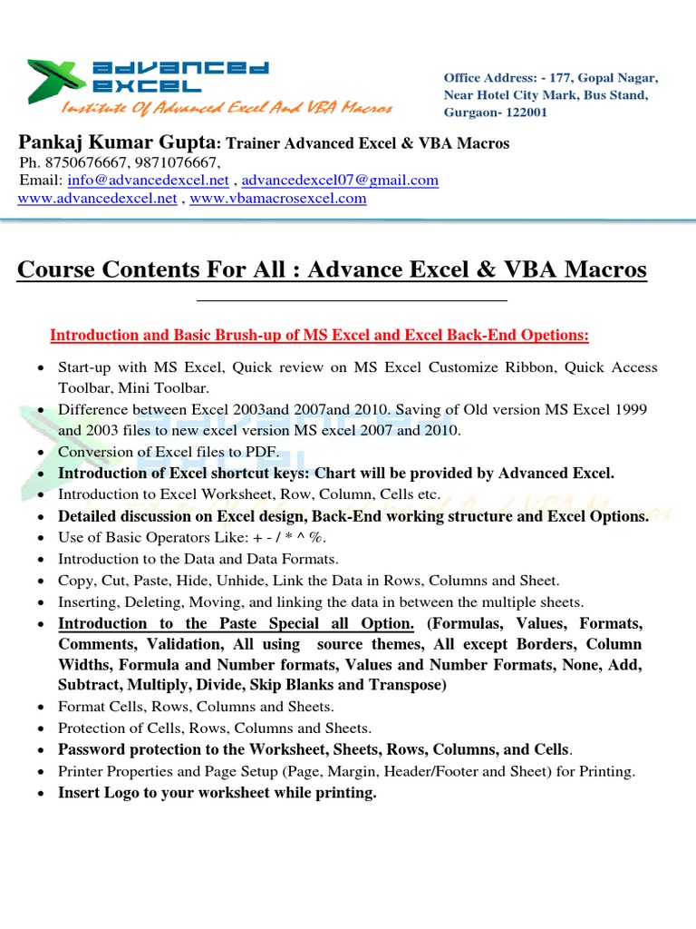 Advanced Excel & VBA Macros | PDF | Microsoft Excel | Visual Basic For Applications