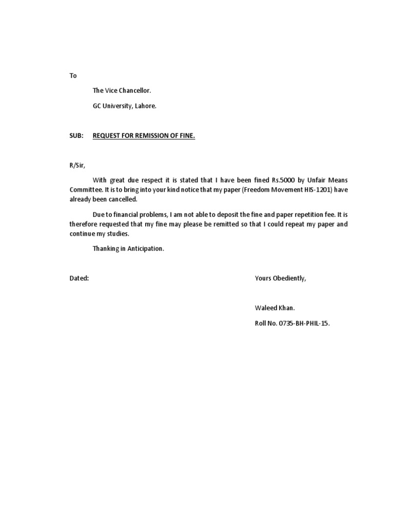 Sub: Request For Remission of Fine | PDF