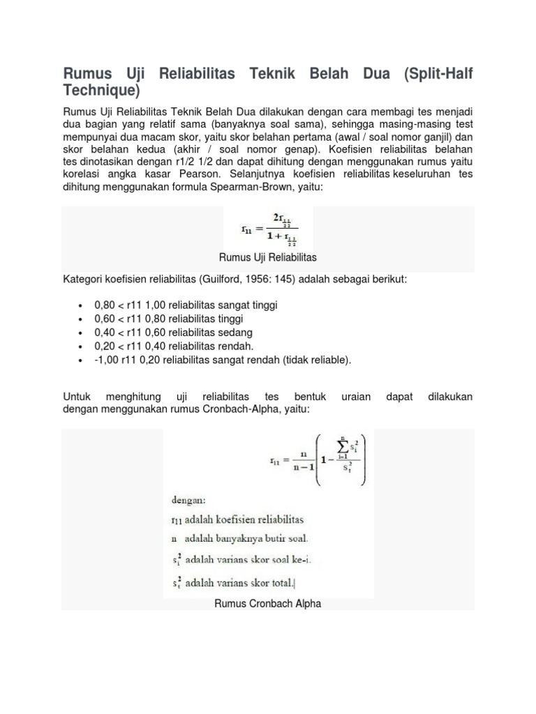 Rumus Uji Reliabilitas Teknik Belah Dua | PDF