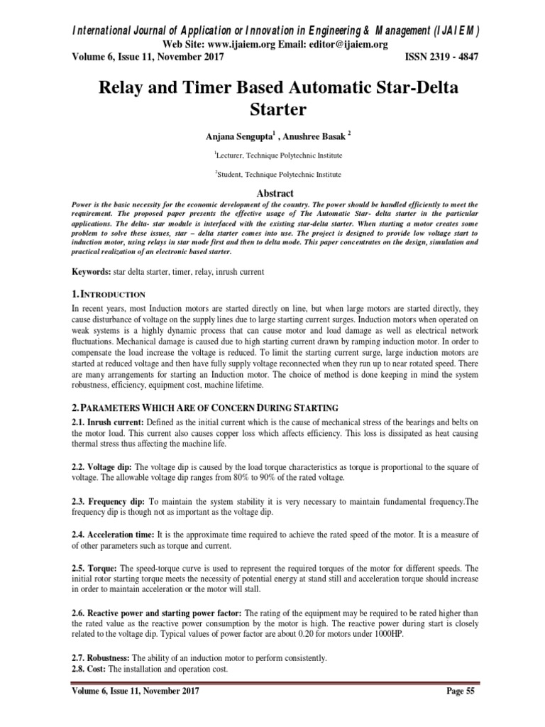Relay and Timer Based Automatic Star-Delta Starter | PDF | Electric ...